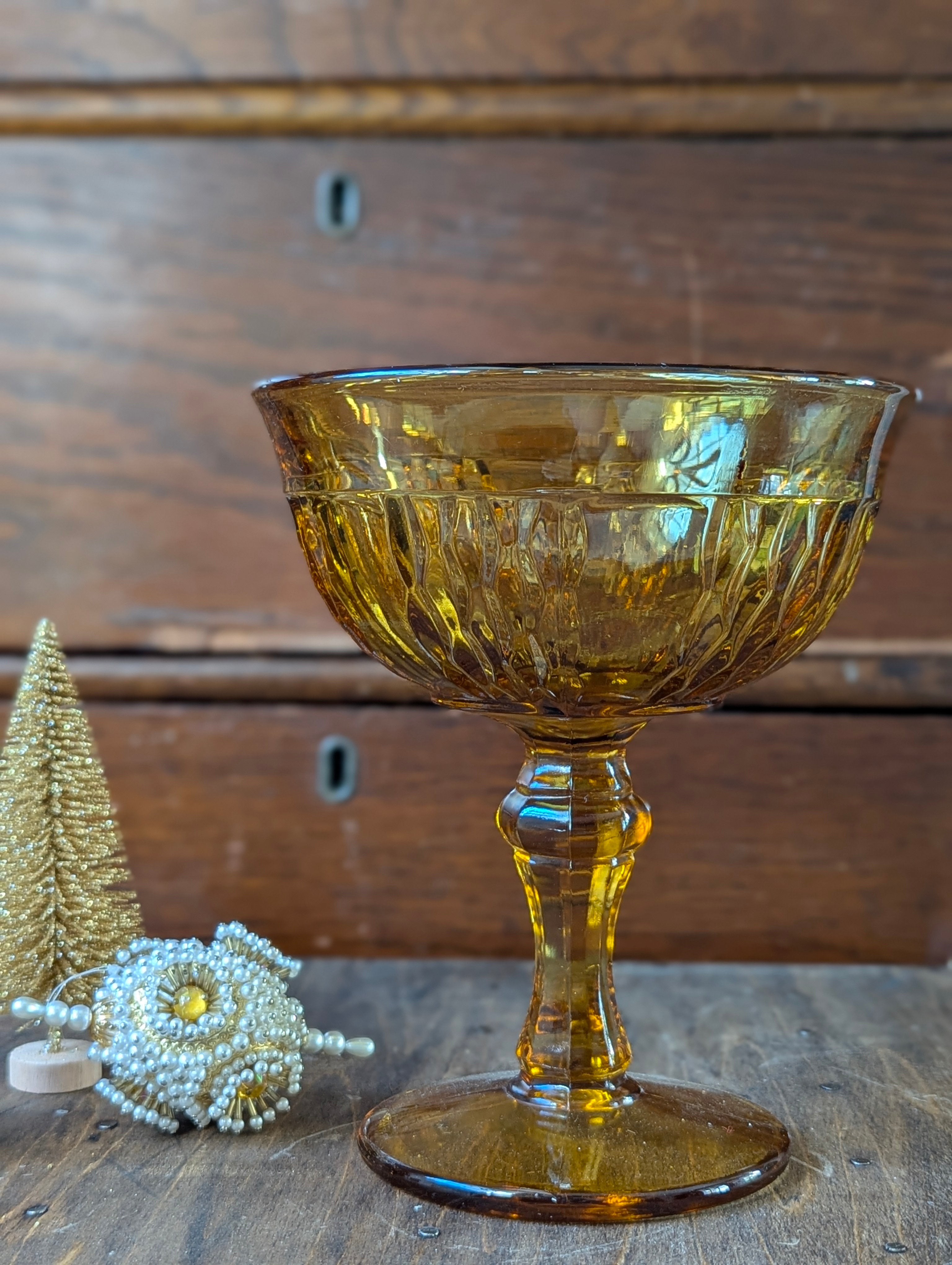 Amber glass compote pedestal – Life Has Repurpose Vintage Shop
